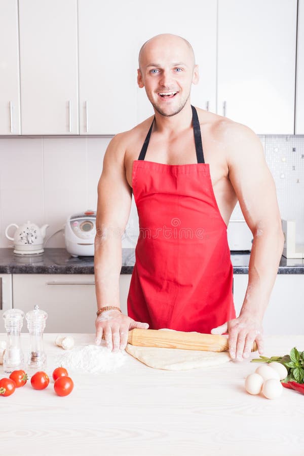 Muscle Man Cooking in the Kitchen Stock Image - Image of european ...