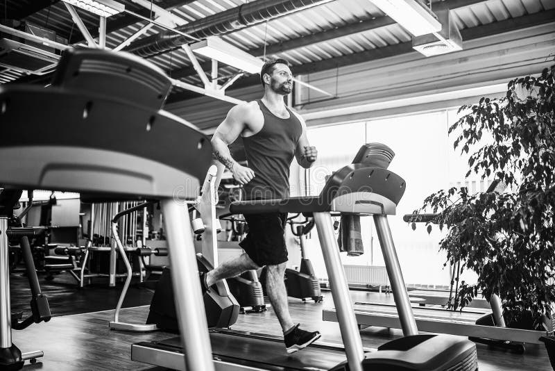 Muscle Man Running on Treadmill. Stock Photo - Image of indoors, health ...