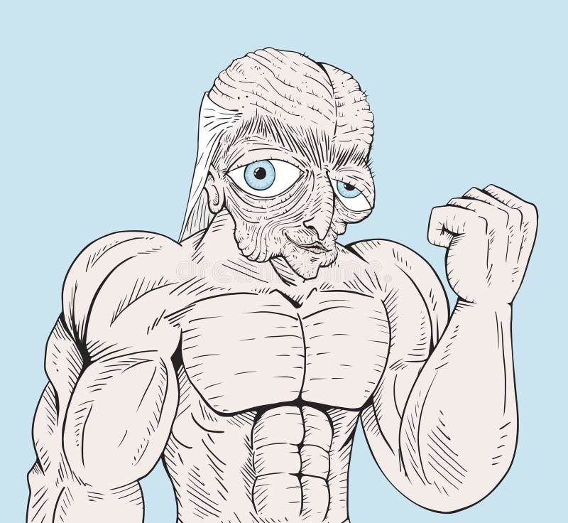 Muscle old man draw stock vector. Illustration of sixties - 337831011