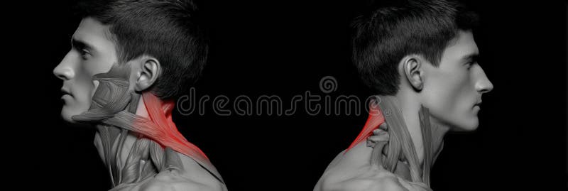 Profile View of Neck and Trapezius Muscle Strain Highlighting Muscle ...