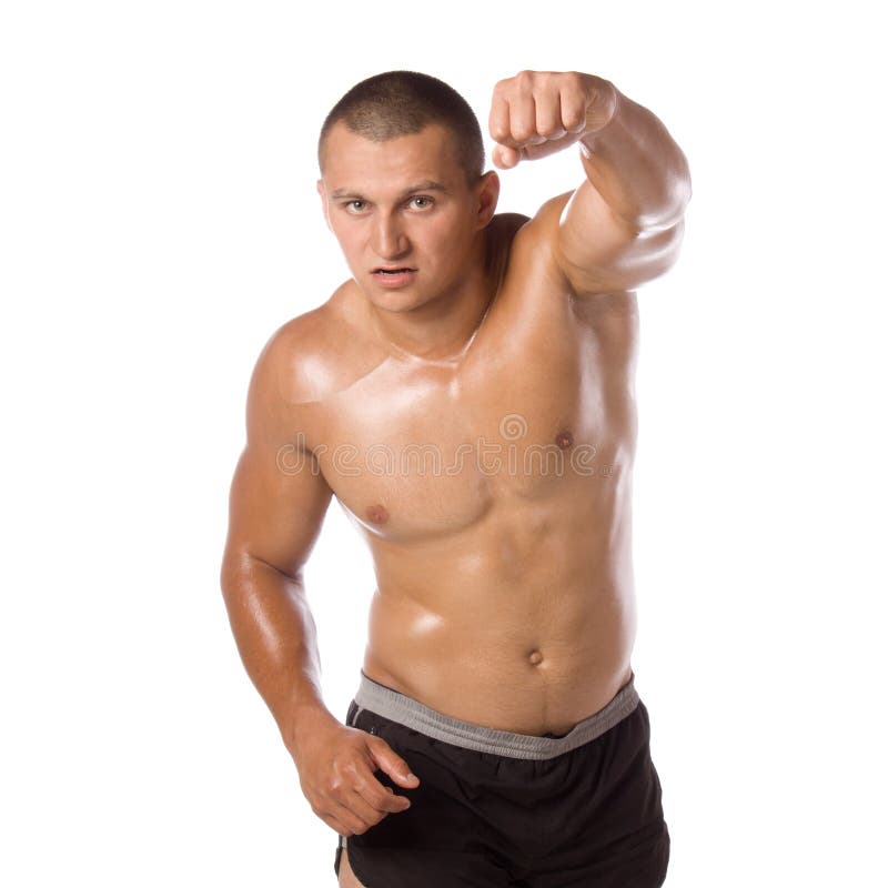 Muscled Male Bodybuilder Punch Stock Image - Image of athlete, adult ...