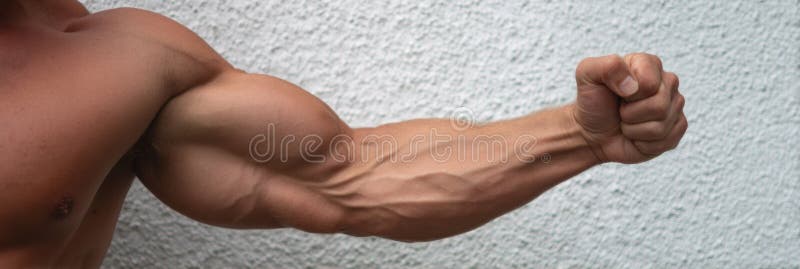 Triceps Flexing Against a Faded Wall Showcasing Muscle Definition and ...