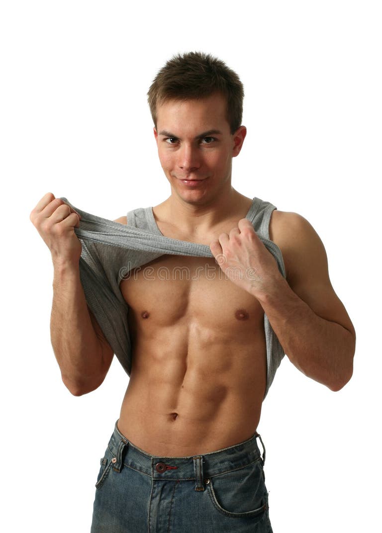Muscular Young Man Showing Off His Six Pack Abs Stock Photos - Free ...