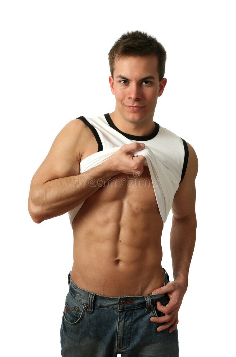 Muscular Young Man Showing Off His Six Pack Abs Stock Photos - Free ...