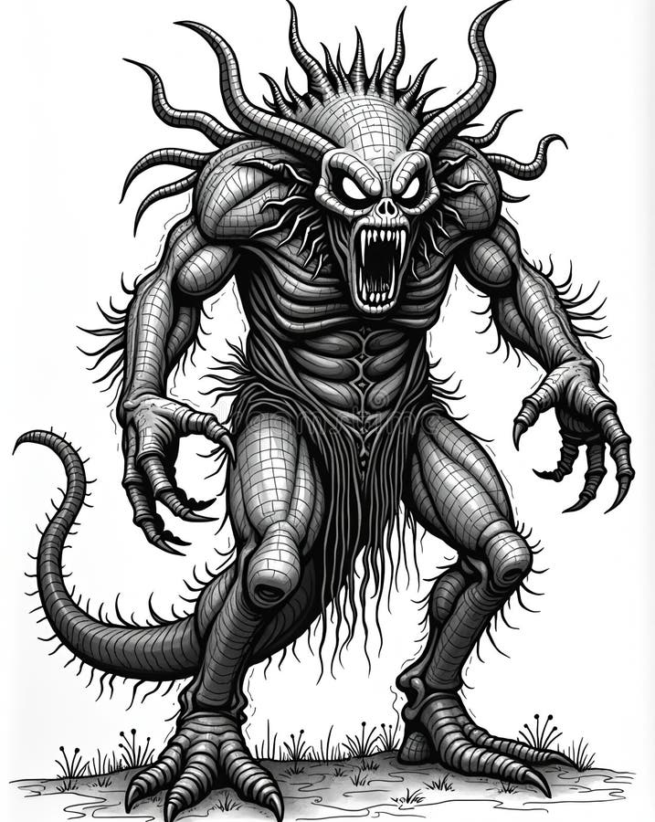 Muscular Alien Monster with Spiky Tentacles Stock Illustration ...