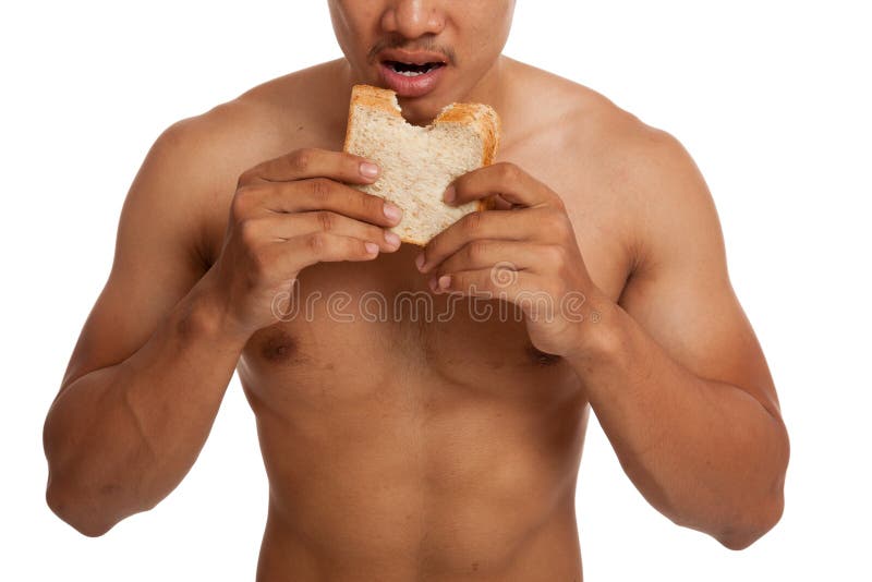 Muscular Asian Man Load Carbs Some Bread Stock Photos - Free & Royalty ...