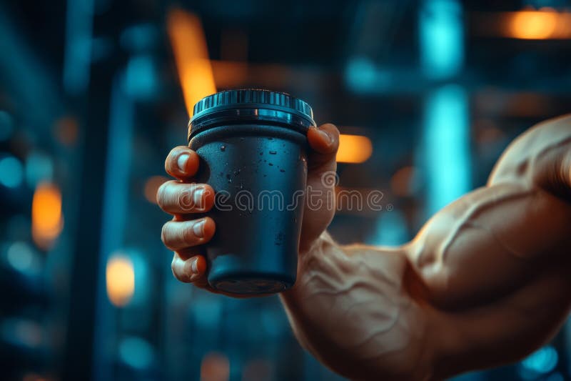 Muscular Athlete Drinks Protein Shake after Intense Training Session in ...
