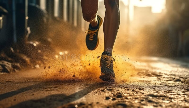 Muscular Athlete Races Towards the Sunset, Determined To Win ...