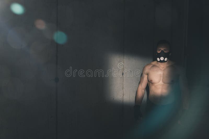 Muscular Athlete Wearing Training Mask Stock Photo - Image of confident ...