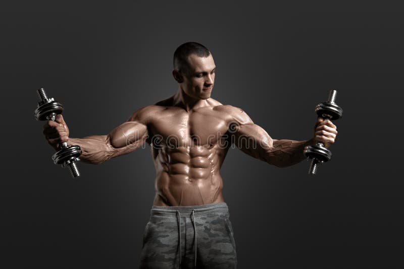 Muscular Athletic Bodybuilder Stock Image - Image of dumbbell ...