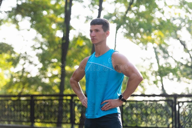 Muscular Athletic Man in Sportswear Having a Break Stock Photo - Image ...
