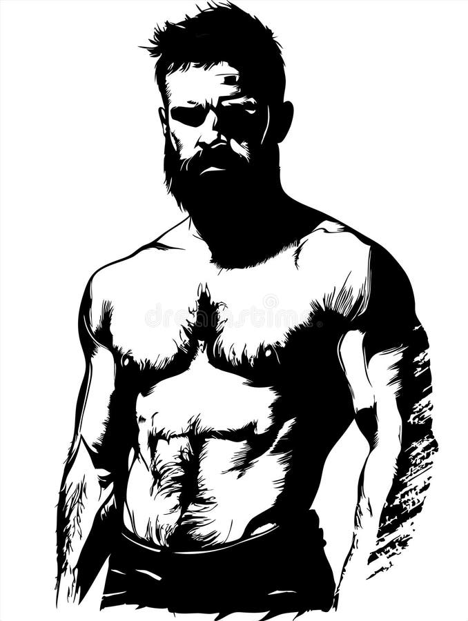 Muscular Bearded Man Tattoo Design Vector Art for Masculinity ...