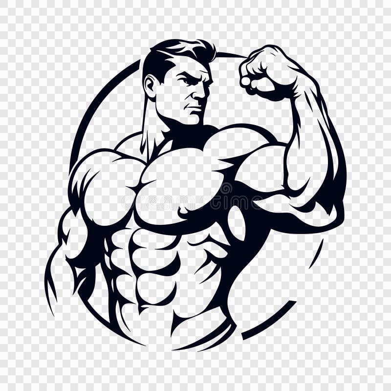 Muscular Bodybuilder Flexing Illustration with Determined Expression ...