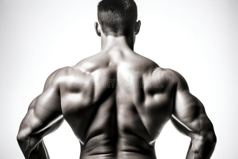 Muscular Bodybuilder Guy Back, Over White Background, Stock ...