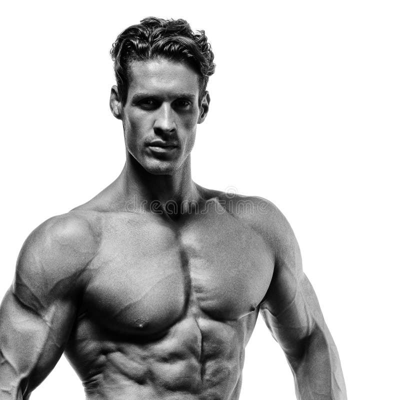 Muscular Bodybuilder Guy Doing Exercises with Dumbbells Stock Photo ...