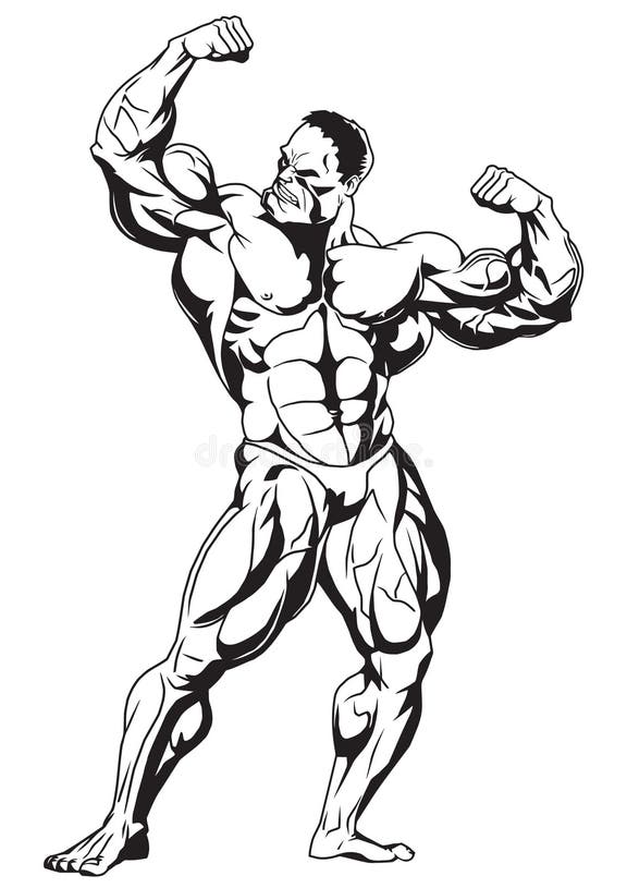 Super Muscular Bodybuilder Pose Biceps Front View Stock Vector ...