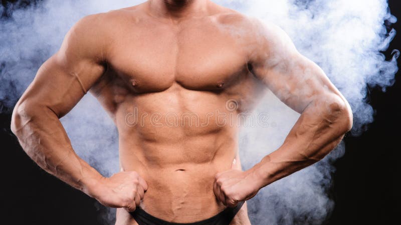 Muscular Bodybuilder Over Smoke Stock Photo - Image of protein, athlete ...