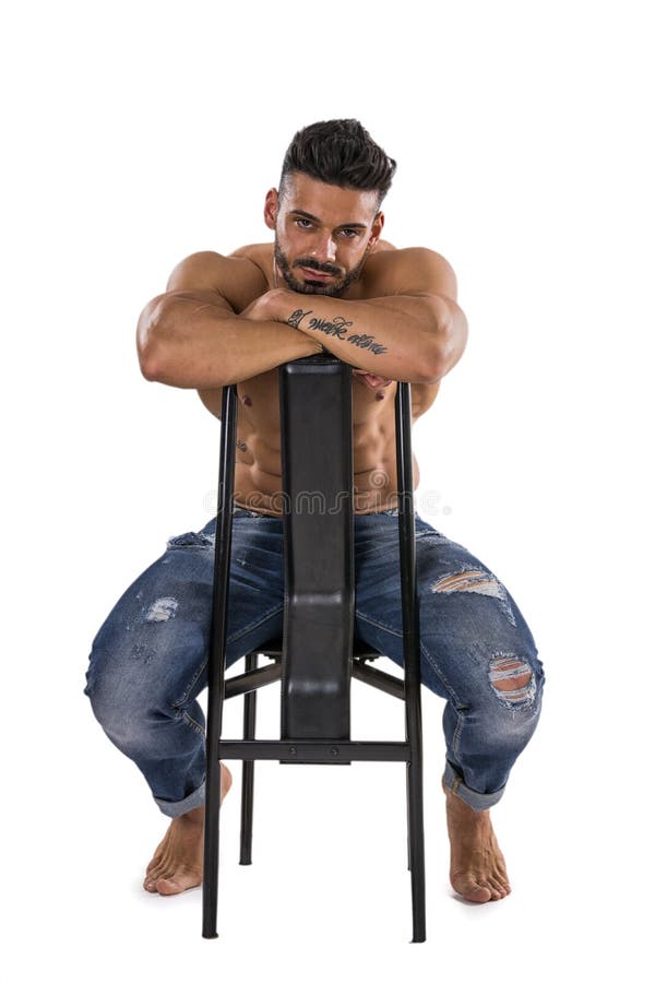 Muscular Bodybuilder Sleeping on Couch Stock Photo - Image of jeans ...