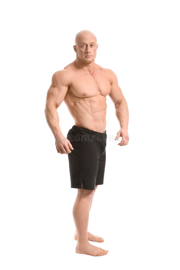 Muscular Bodybuilder on White Background Stock Image - Image of ...