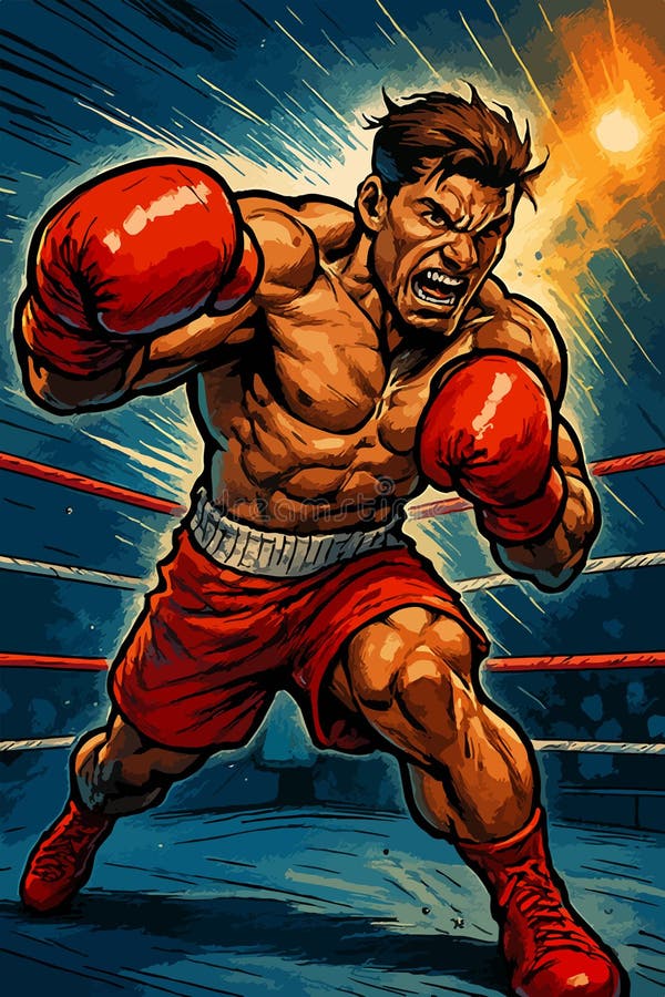 Muscular Boxer in Dynamic Pose on a Boxing Ring Stock Illustration ...