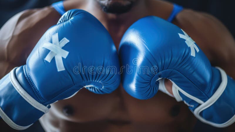 Red and Blue Boxing Gloves Hanging on White Background. Generative AI ...