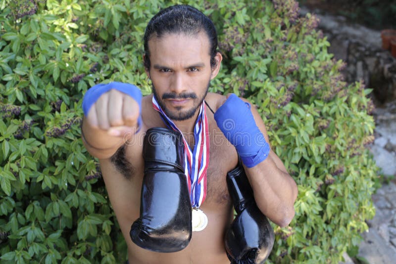 Muscular Boxer Winning a Prize Stock Photo - Image of black, award ...