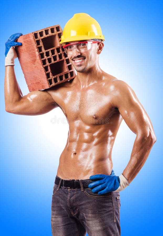 Muscular Builder with Bricks Stock Photo - Image of carpenter, muscular ...