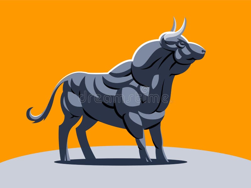 A Muscular Bull on the Orange Background. Stock Vector - Illustration ...