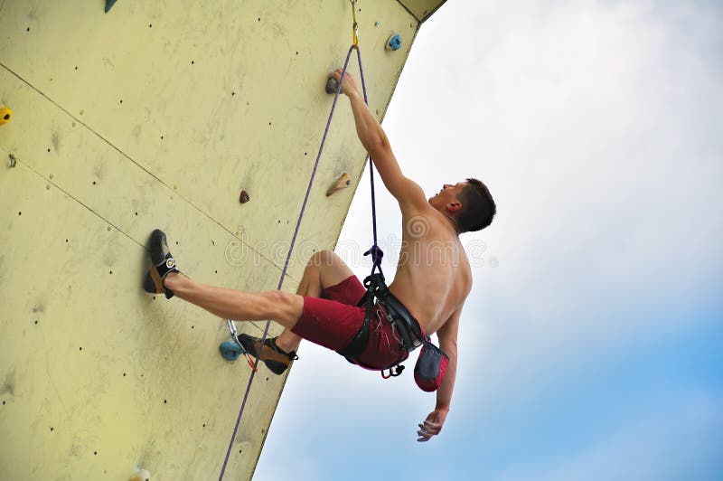 Muscular Climber Hand on Bouldering Climbing Wall Grip Stock Photo ...