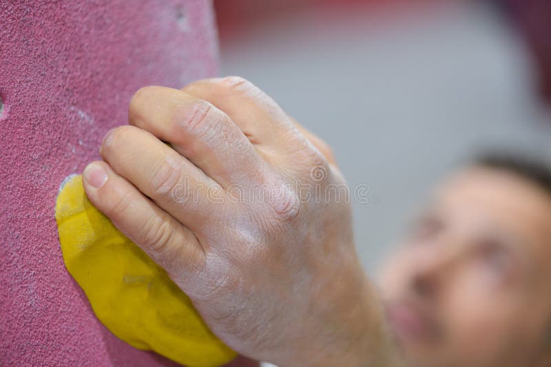 Muscular Climber Hand on Bouldering Climbing Wall Grip Stock Photo ...