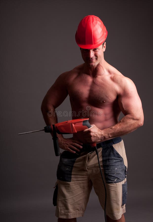 Muscular Construction Worker Stock Image - Image of handsome, muscle ...