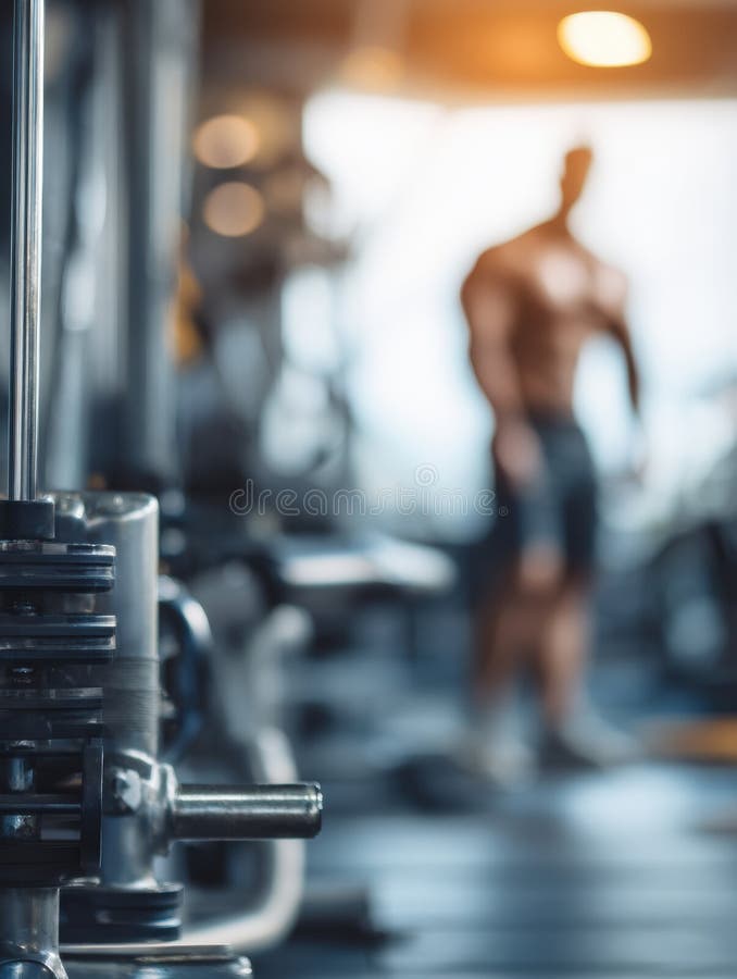 Muscular Figure in a Gym with Strength Training Equipment in Focus ...