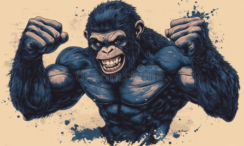 Muscular Gorilla Flexing Muscles with Fierce Expression and Dynamic ...