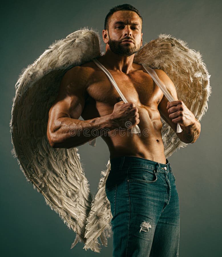 Muscular Guy with Angel Wings and Torso. Stock Image - Image of ...