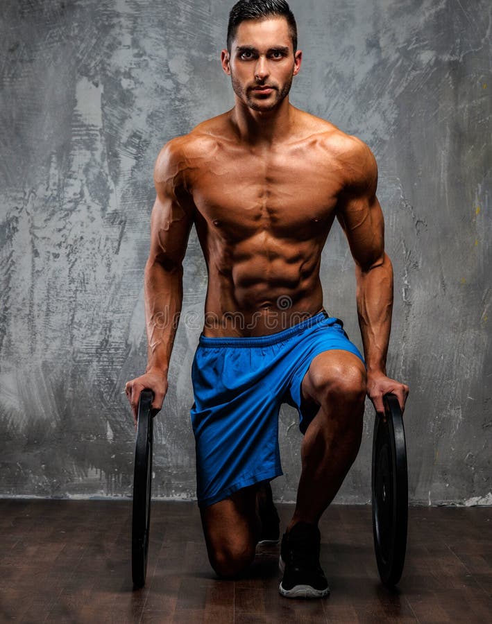 Muscular Guy in Blue Shorts Stock Image - Image of naked, pecs: 108113709