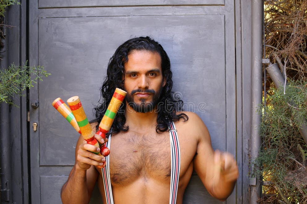 Muscular Juggler Ready To Perform Stock Photo - Image of buffoon ...