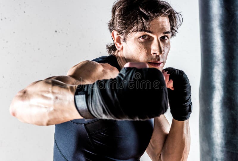 Muscular kickbox fighter stock image. Image of athlete - 90348831
