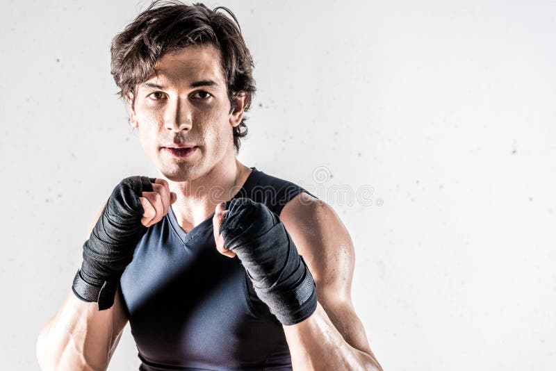 Muscular kickbox fighter stock photo. Image of fighting - 90348946