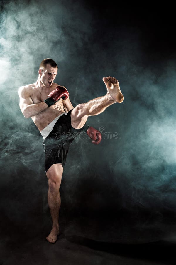 Fighter Man Punching in Fire. MMA Fighter Stock Image - Image of action ...