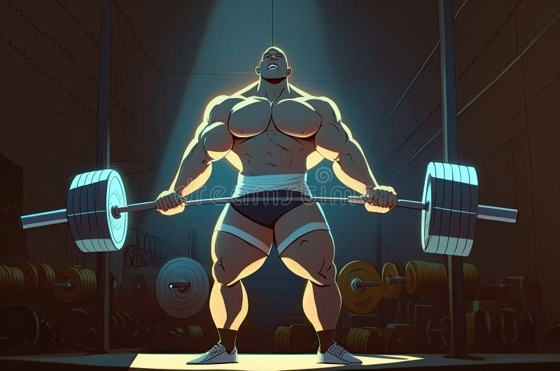 Muscular Male Athlete Exercises with Barbell in Gym. Cartoon Style ... Muscular Male Athlete Exercises with Barbell in Gym. Cartoon Style ...