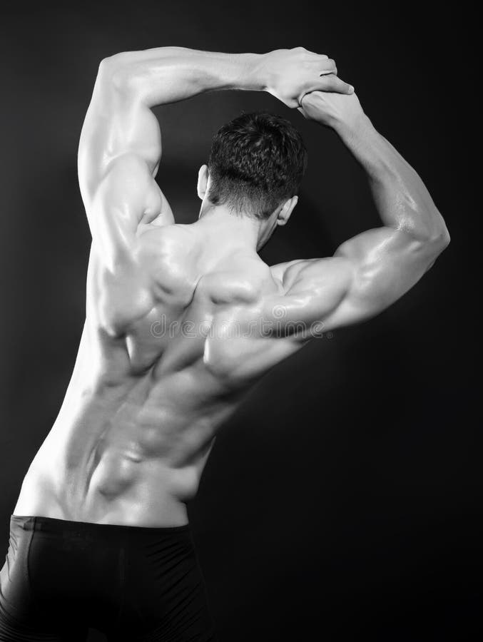 Muscular Male Back on Black Background Stock Image - Image of active ...