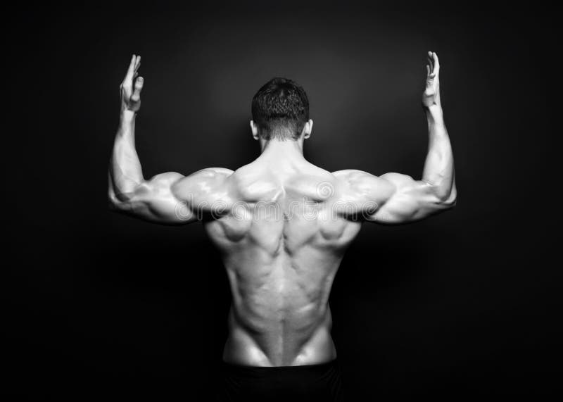 Muscular Male Back in Black in White Stock Photo - Image of healthy ...