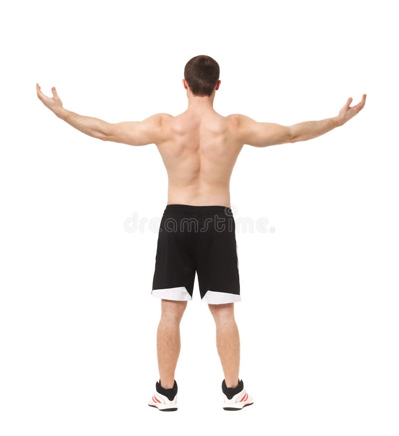 Athletic Man Turned Back on White Background. Stock Photo - Image of ...