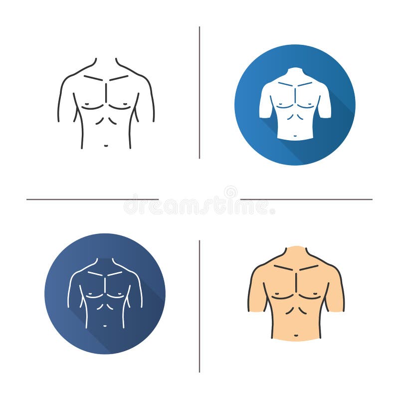 Muscular Male Chest Flat Design Long Shadow Glyph Icon Stock Vector