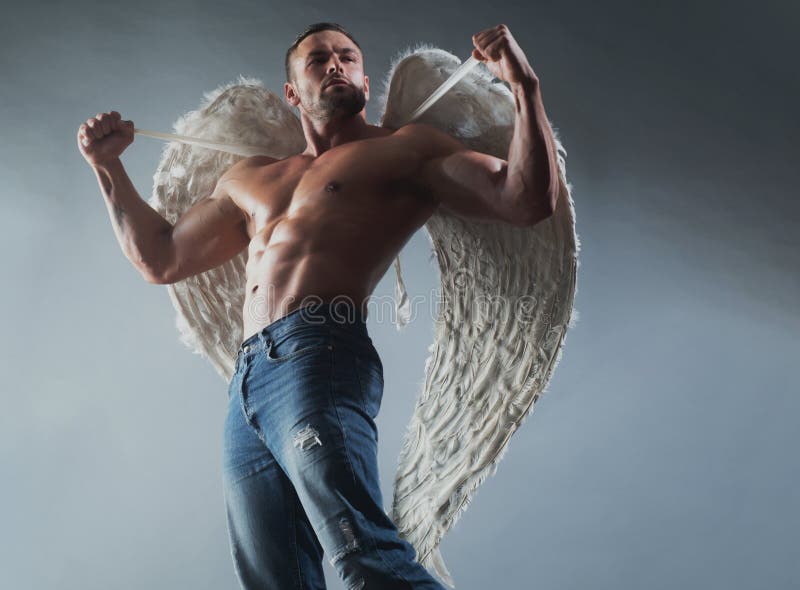 Muscular Male Model. Man with Angels Wings. Stock Image - Image of ...