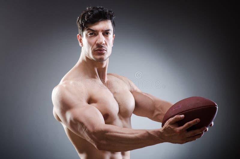 The Muscular Man with American Football Stock Image - Image of ...