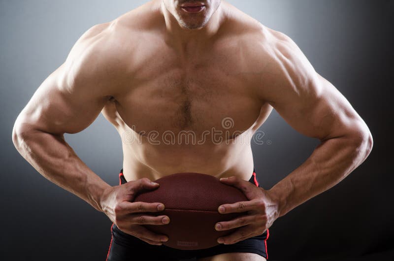 Muscular Man with American Football Stock Photo - Image of catch ...