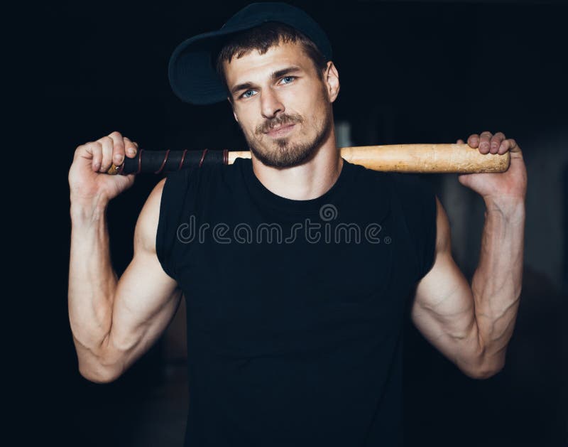 The Muscular Man with Baseball Bat on White Stock Photo - Image of ...