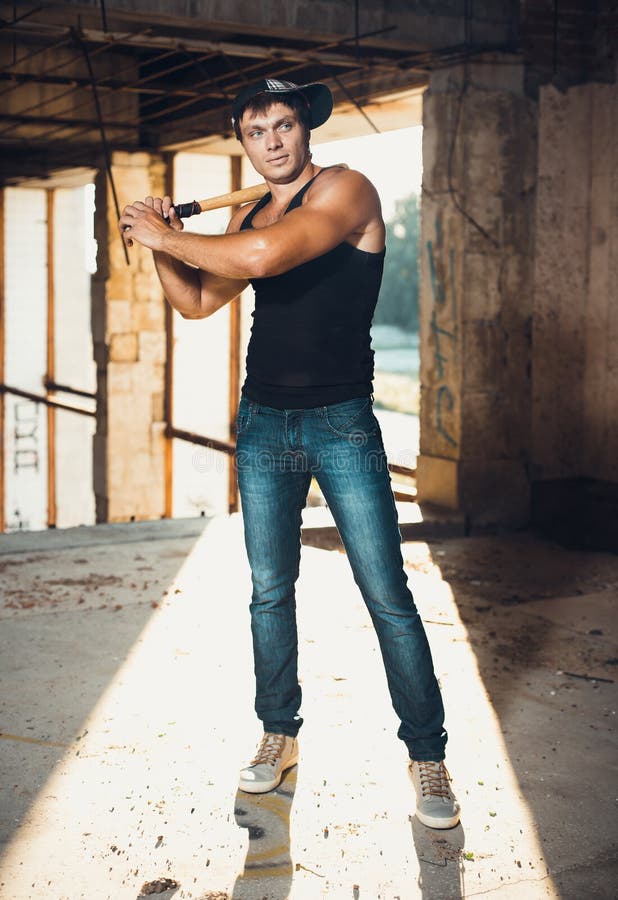 Muscular Man with Baseball Bat Stock Photo - Image of adult, aggression ...