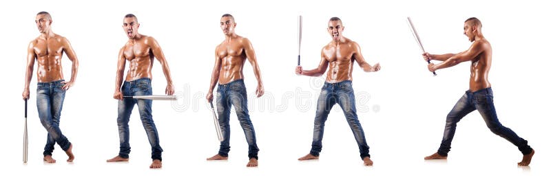 The Muscular Man with Baseball Bat on White Stock Photo - Image of ...